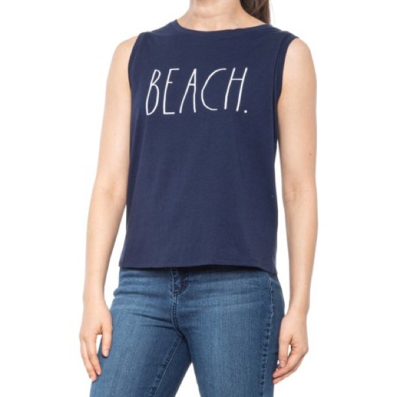 Rae Dunn | Tops | Hp Rae Dunn Tank Top Beach In Navy Blue With White ...
